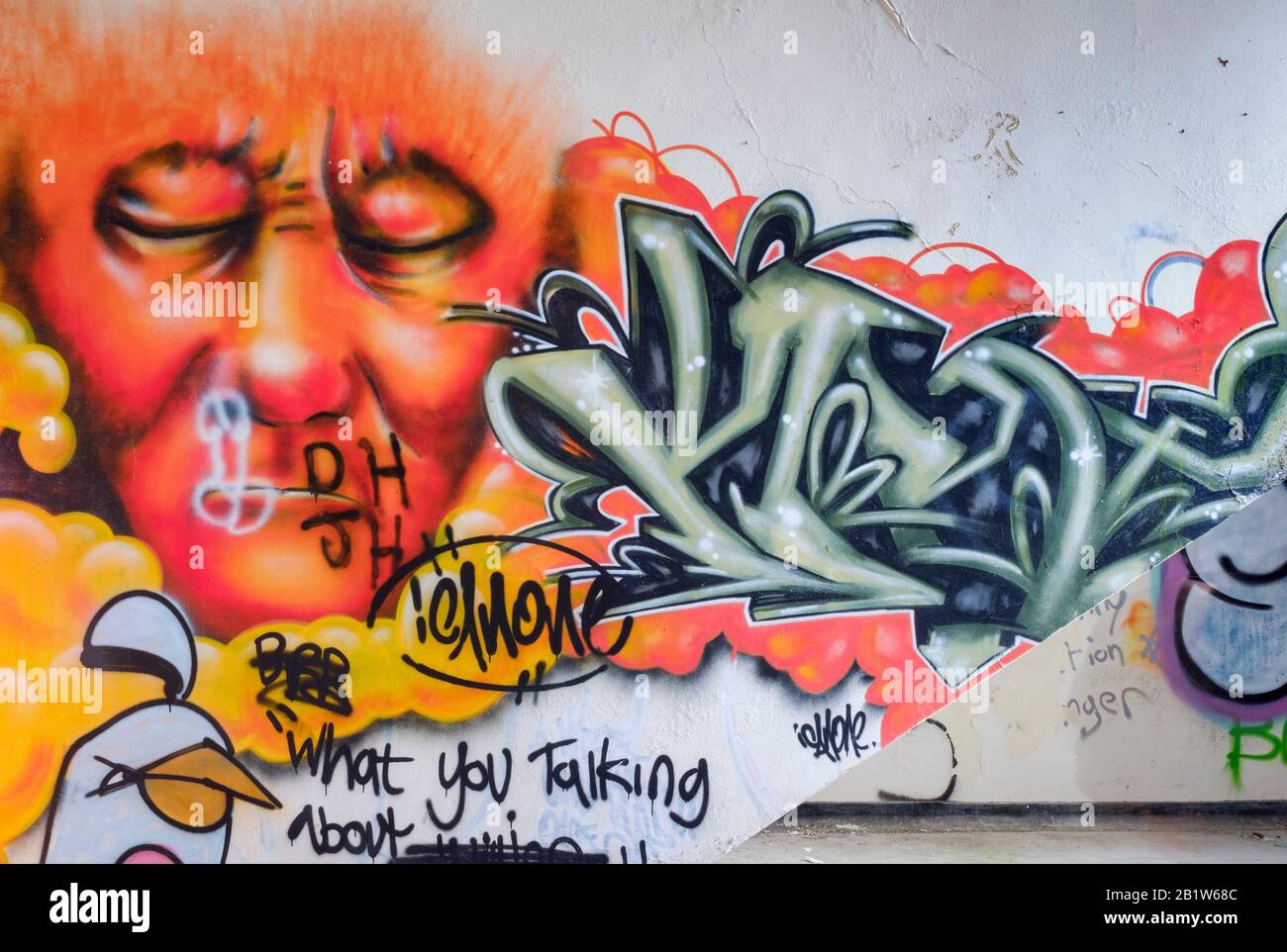 Urban neglected factory, isolated, deserted, forgotten with spray paint ...