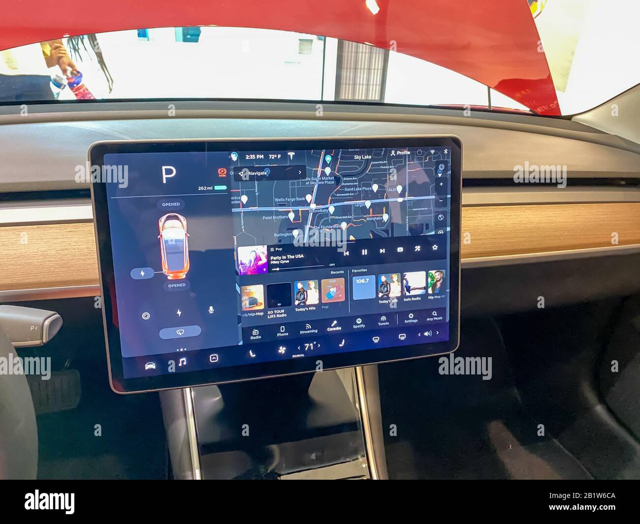 Orlando, FL/USA-2/17/20: A Tesla Model 3 15 inch touchscreen at a Tesla ...