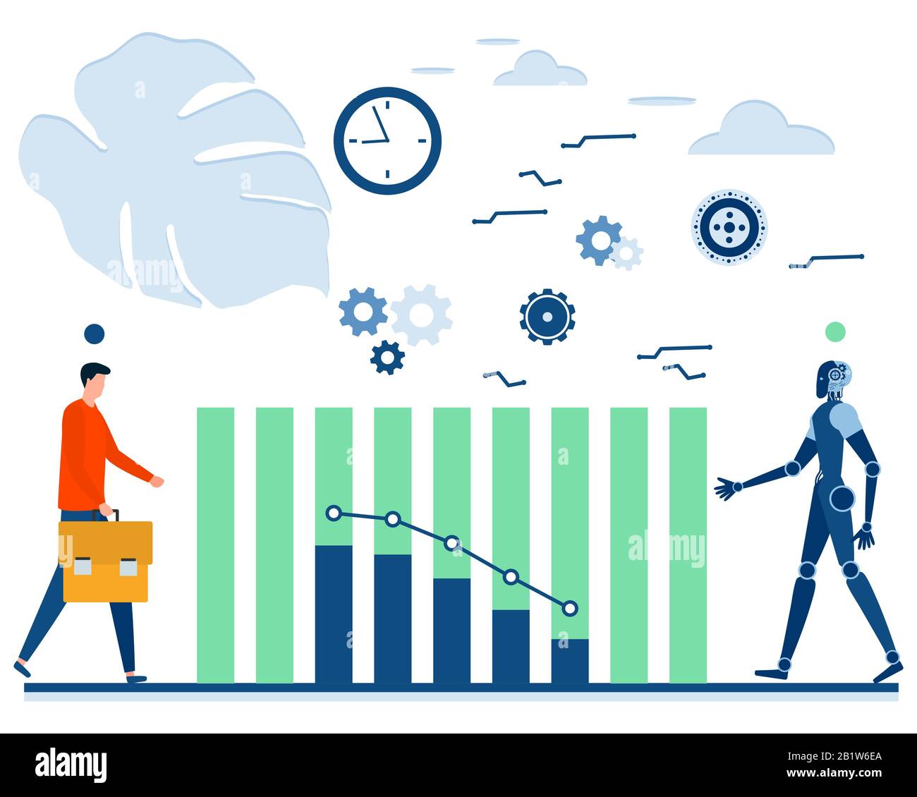 Vector illustration Robot, human comparison of performance, competition ...