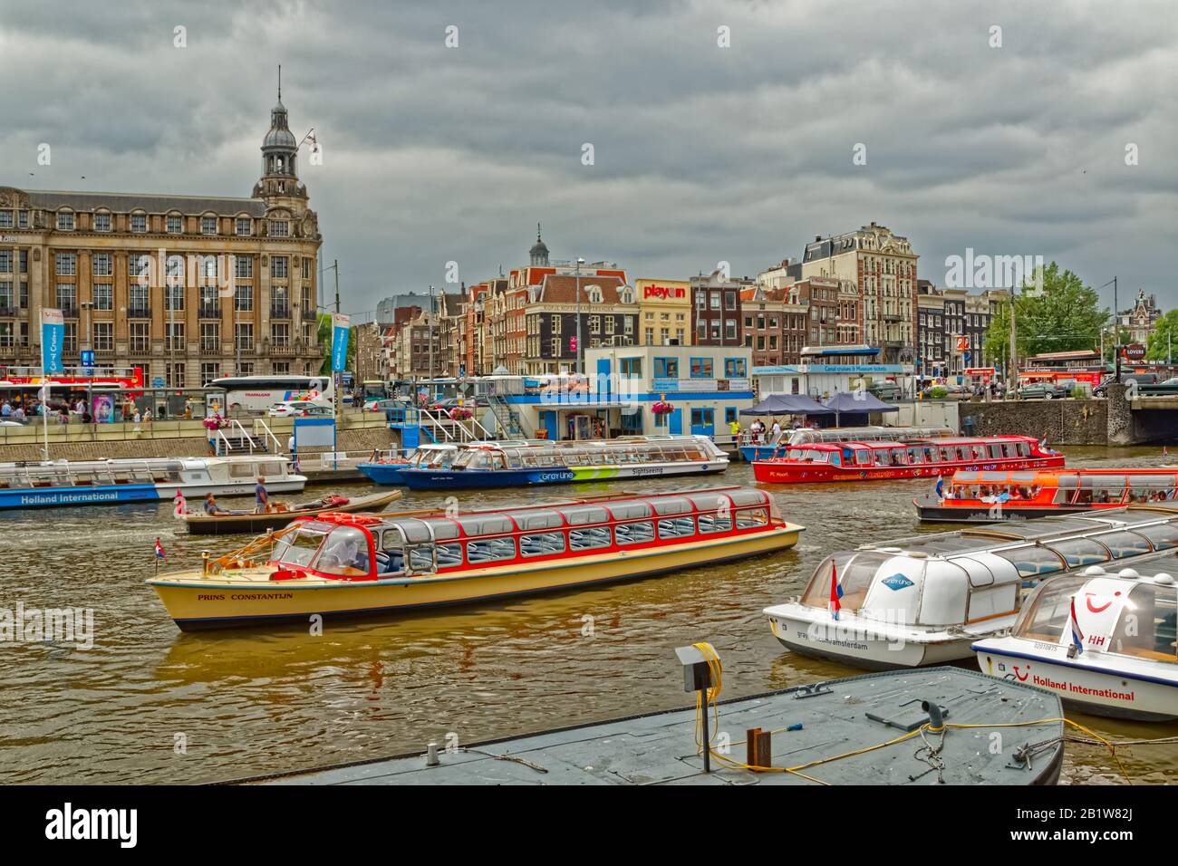 Amsterdam busy river channel view from main train station Stock Photo ...
