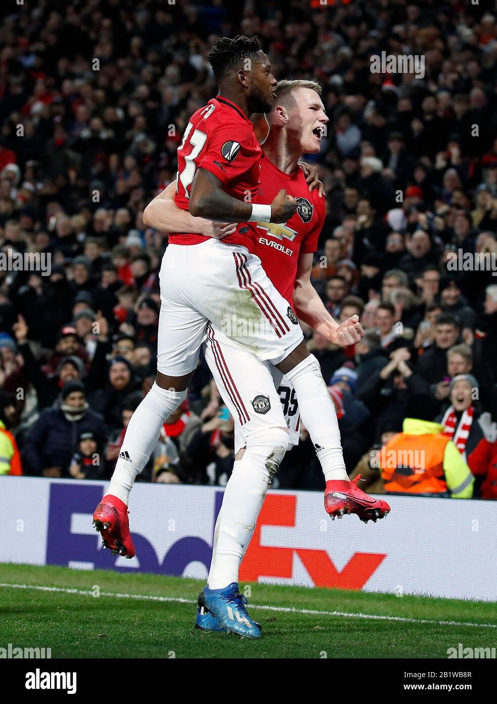 Manchester United's Scott McTominay (right) celebrates scoring his ...