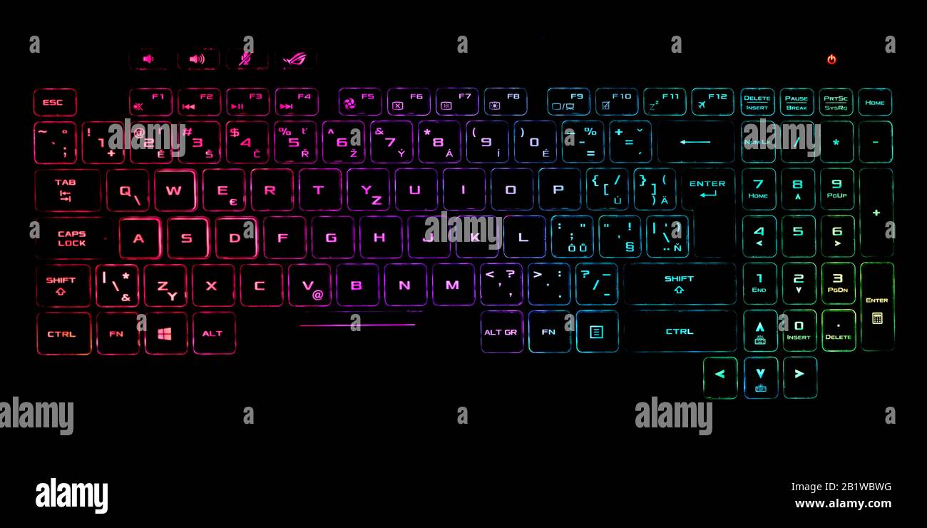 Colorful modern keyboard with rainbow backlight on black background ...