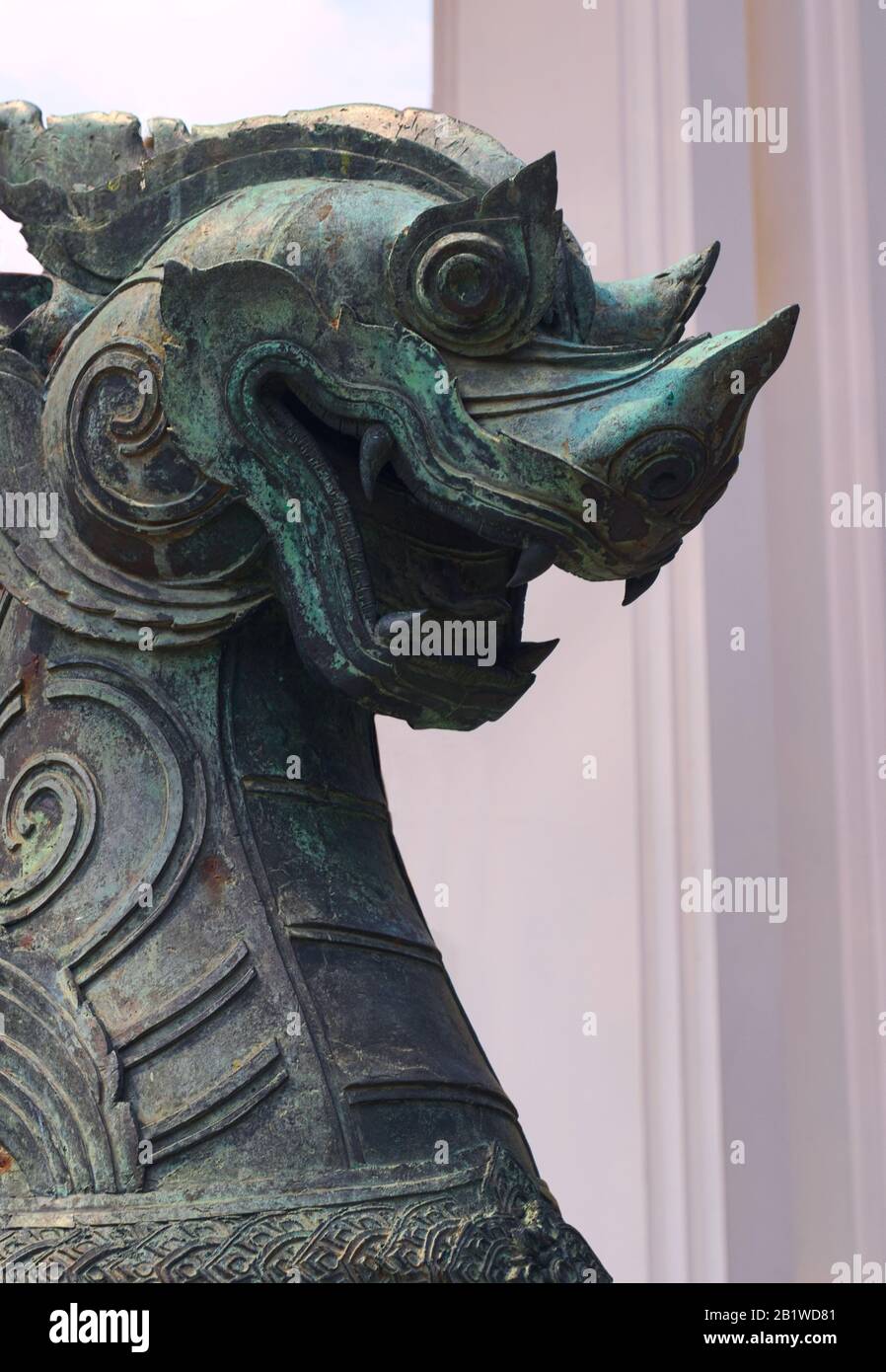 Bronze statue of a Singha guardian lion, one the many leogryphs (lion ...
