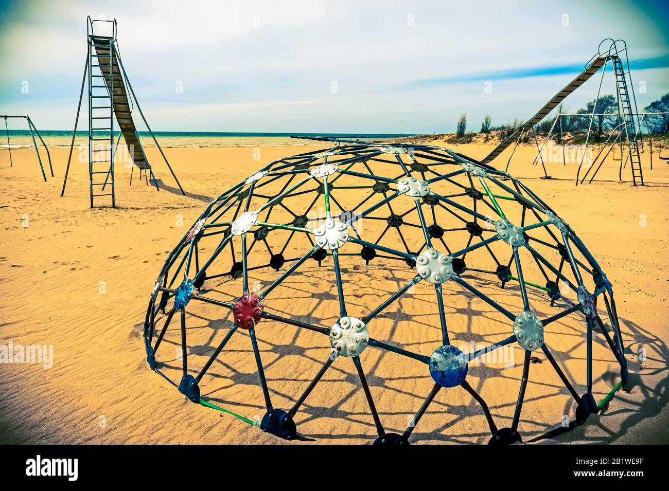 Slide and monkey bars at Douglas Park, First Street Beach on Lake ...