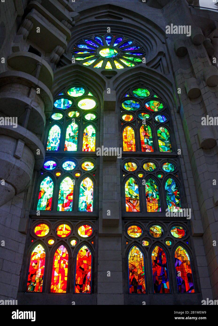 The stained glass windows of the Sagrada Familia Bacilica are ...