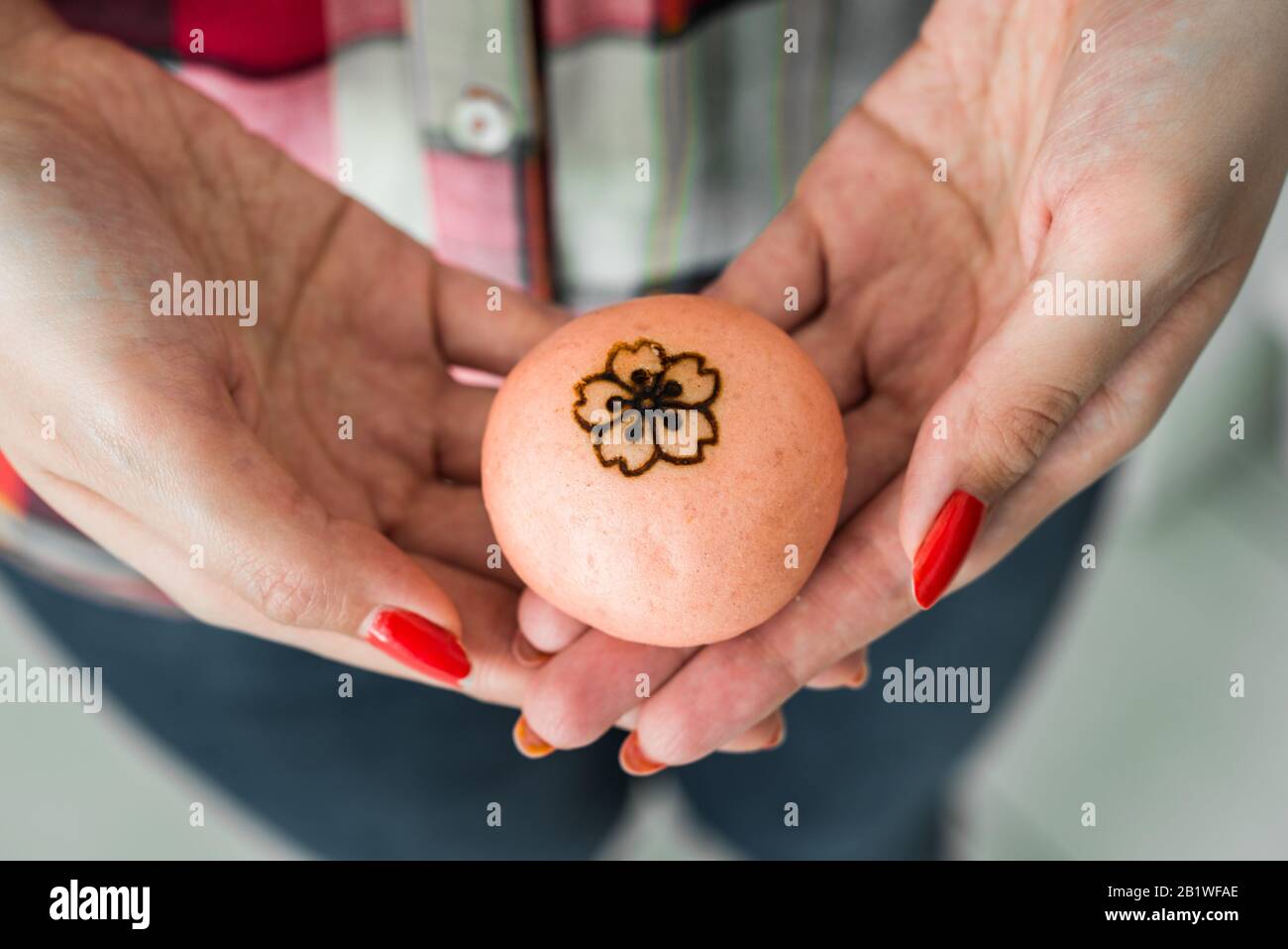 Traditional South Korean steamed sweet cake bun dessert with red bean ...