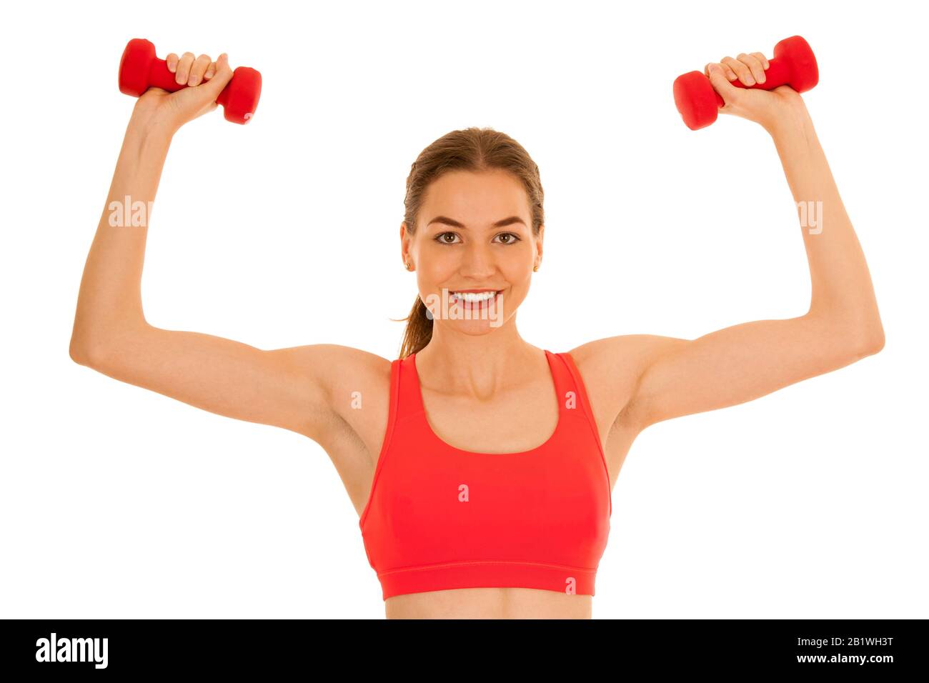 attractive sporty woman studio portrait of active fit fitness girl ...