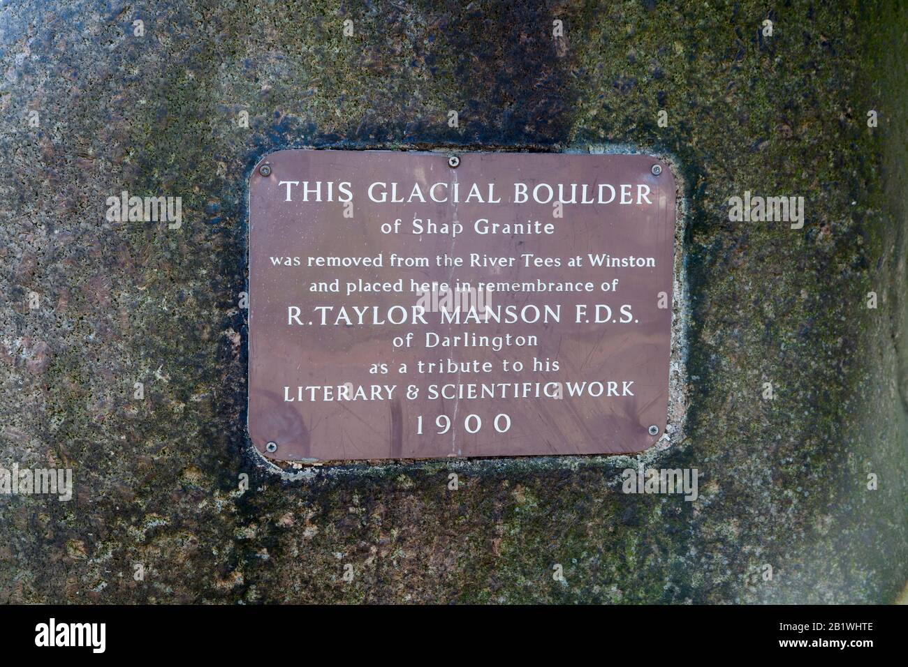 A plaque detailing the Glacial Boulder of Shap Granite at the South ...