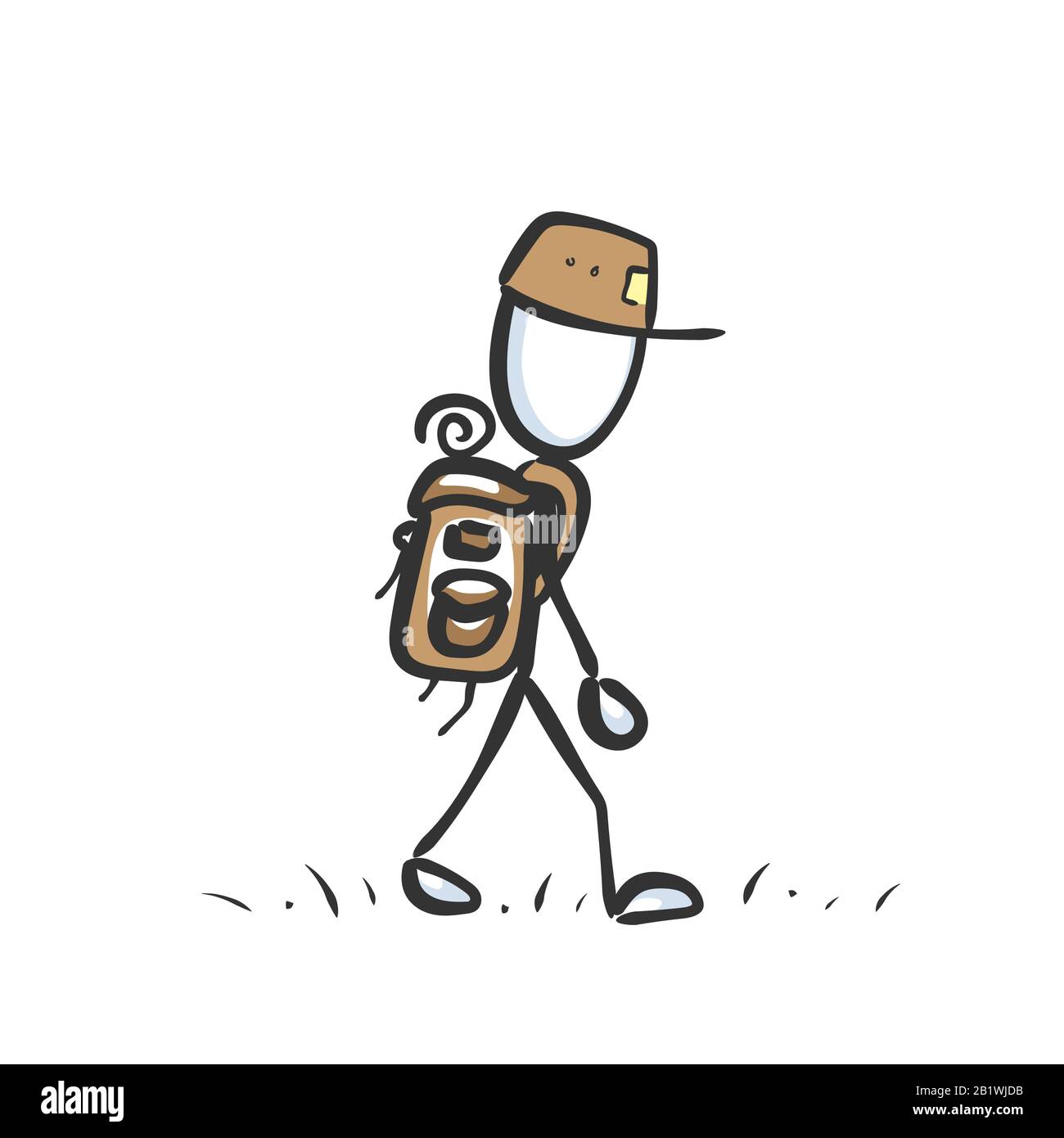Man hiking with backback. Walking trip. Hand drawn travel. Stickman ...