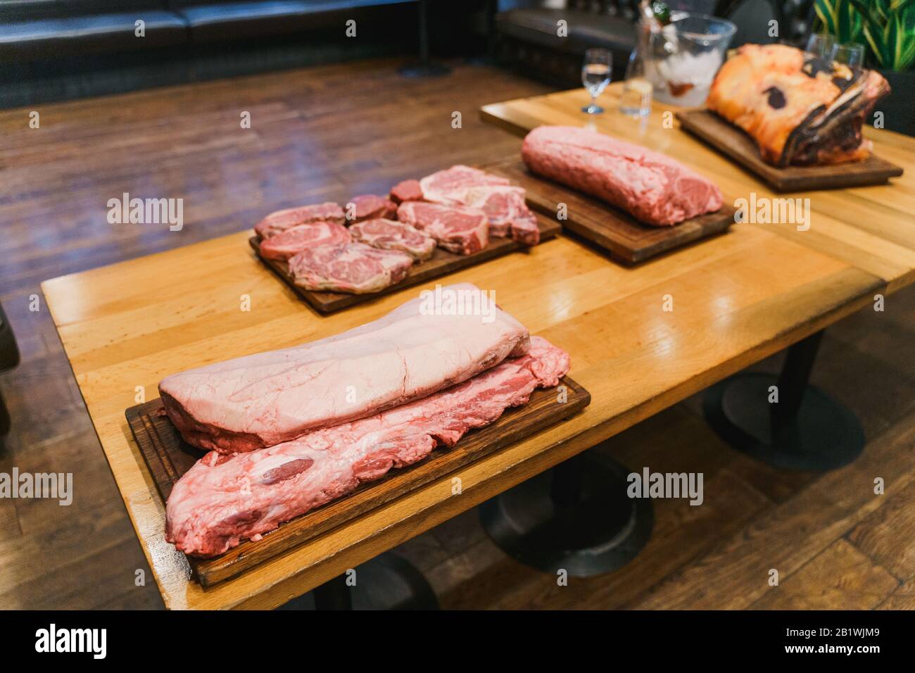 Tasting session with assorted meat presented at a restaurant Stock ...