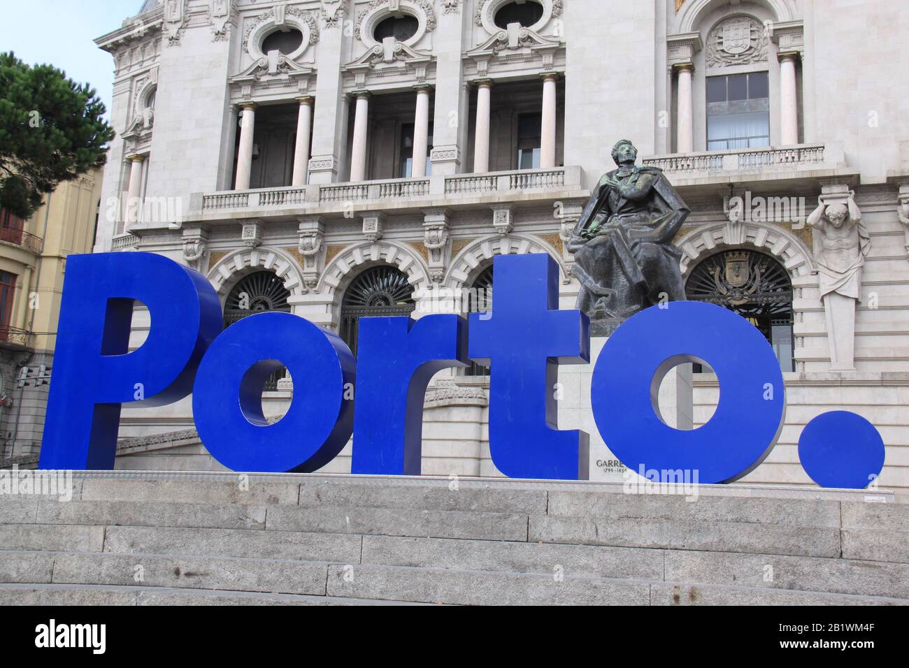 Large blue letters installed in front of the Town Hall in Porto ...