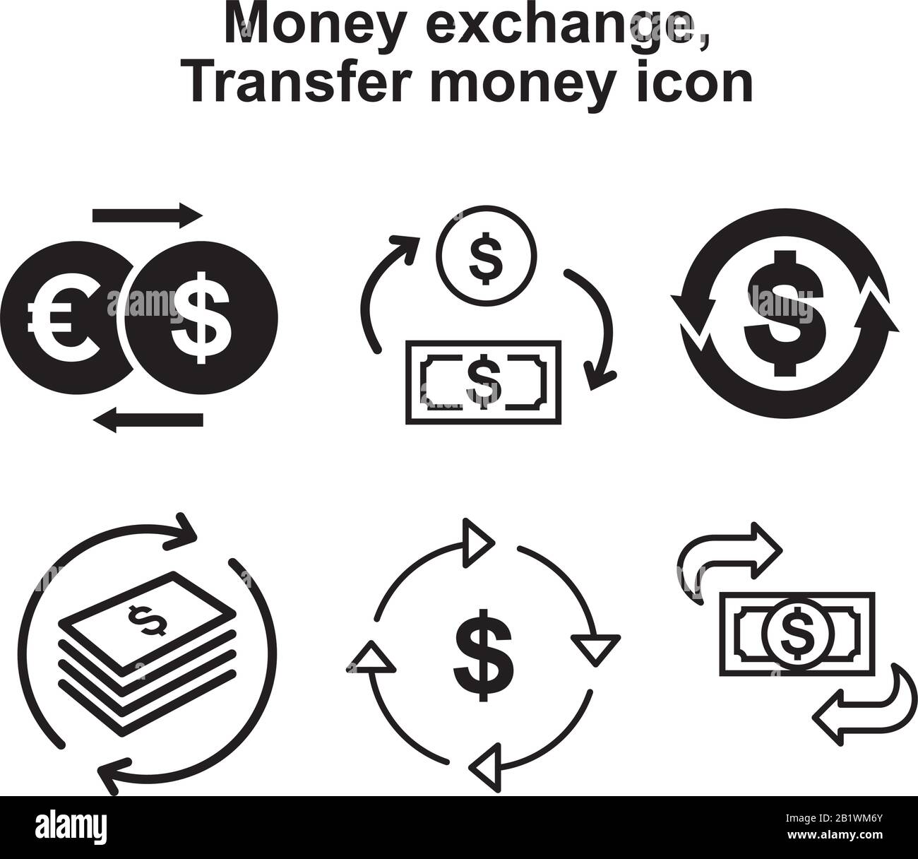 Money Exchange Transfer money set icon template black color editable ...