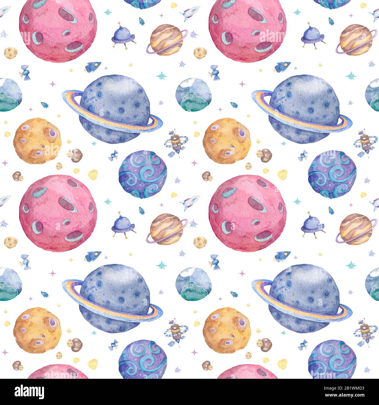 Set of Solar system planets hand drawn illustration. Seamless space ...