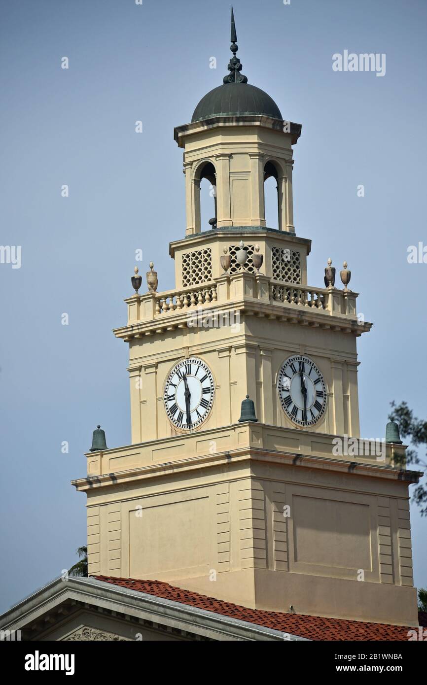 Tall brown clock tower church hi-res stock photography and images - Alamy