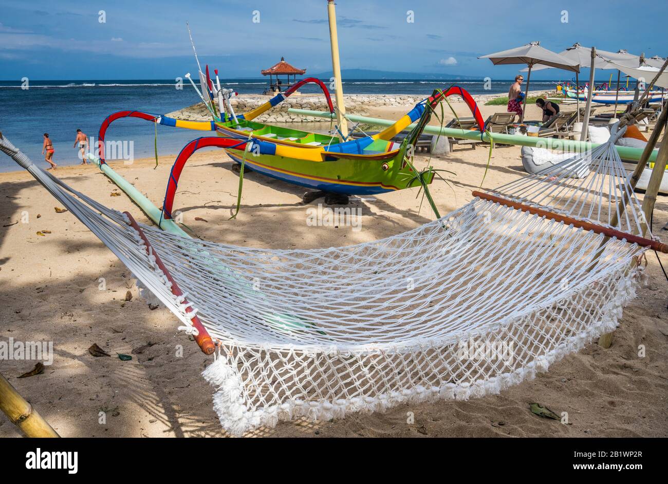 jukung wooden Indonesian outrigger canoes at Sanur Beach, Bali ...