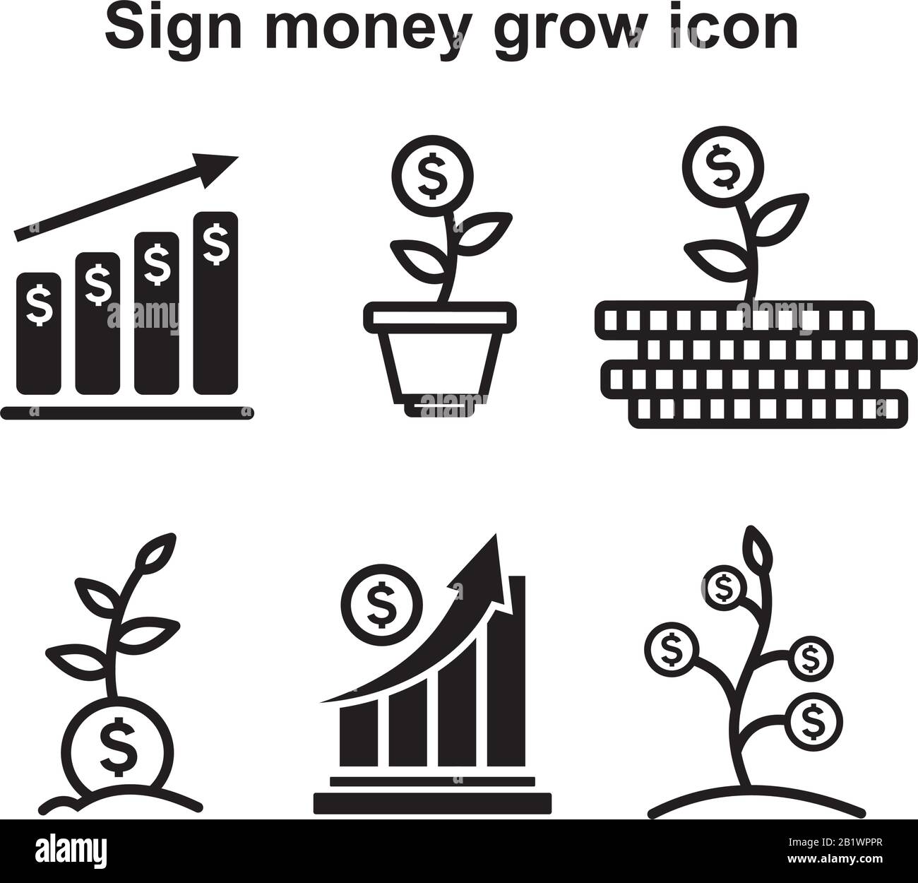 Money grow icon template black color editable. Sign money grow icon ...
