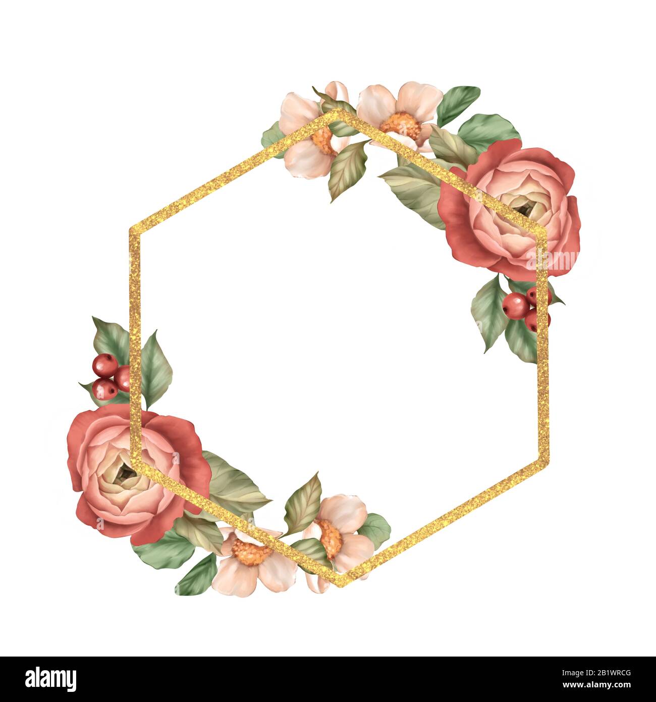 Gold frame with flowers and leaves Stock Photo - Alamy