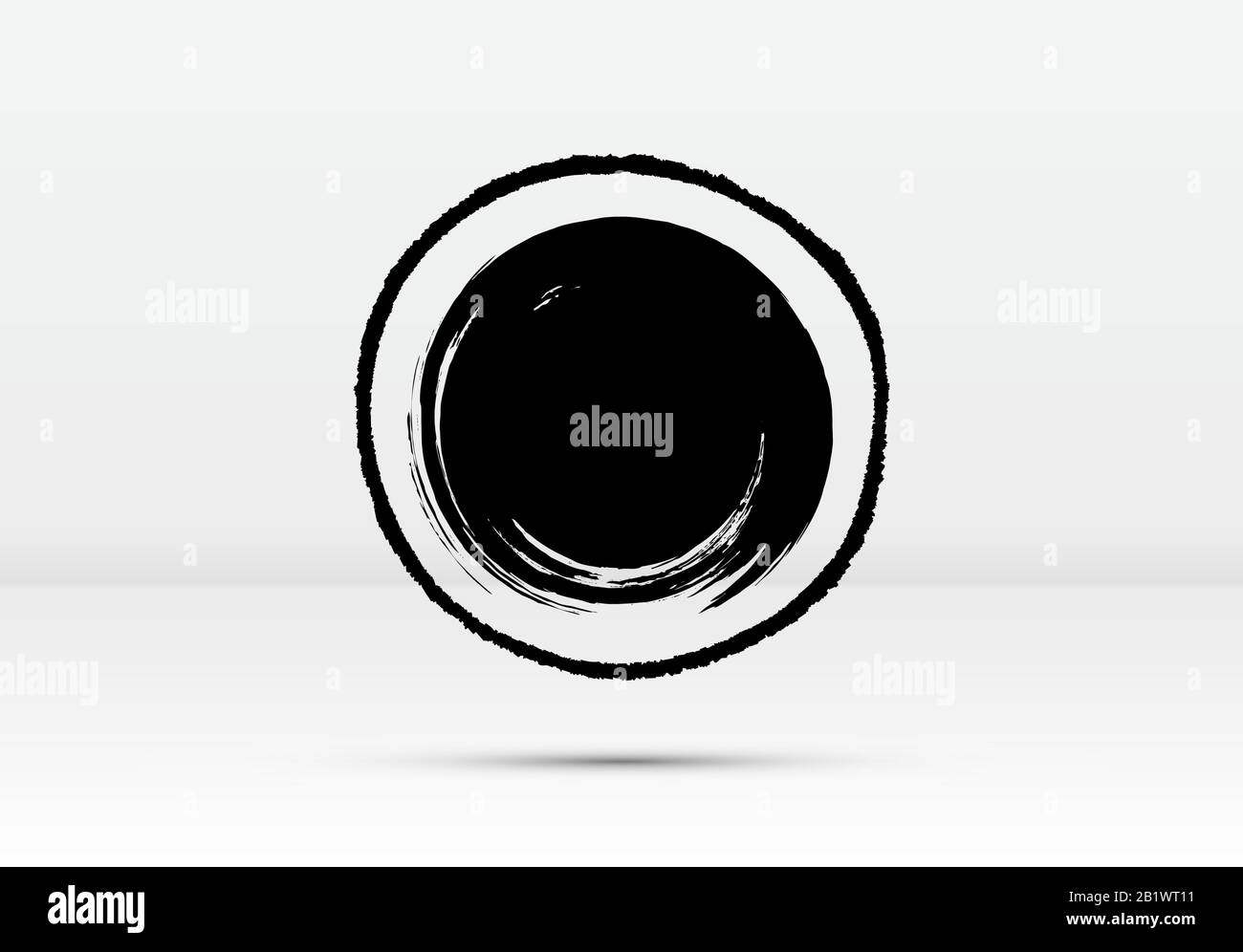Abstract brushed black ink circle with rough edges and grungy texture ...