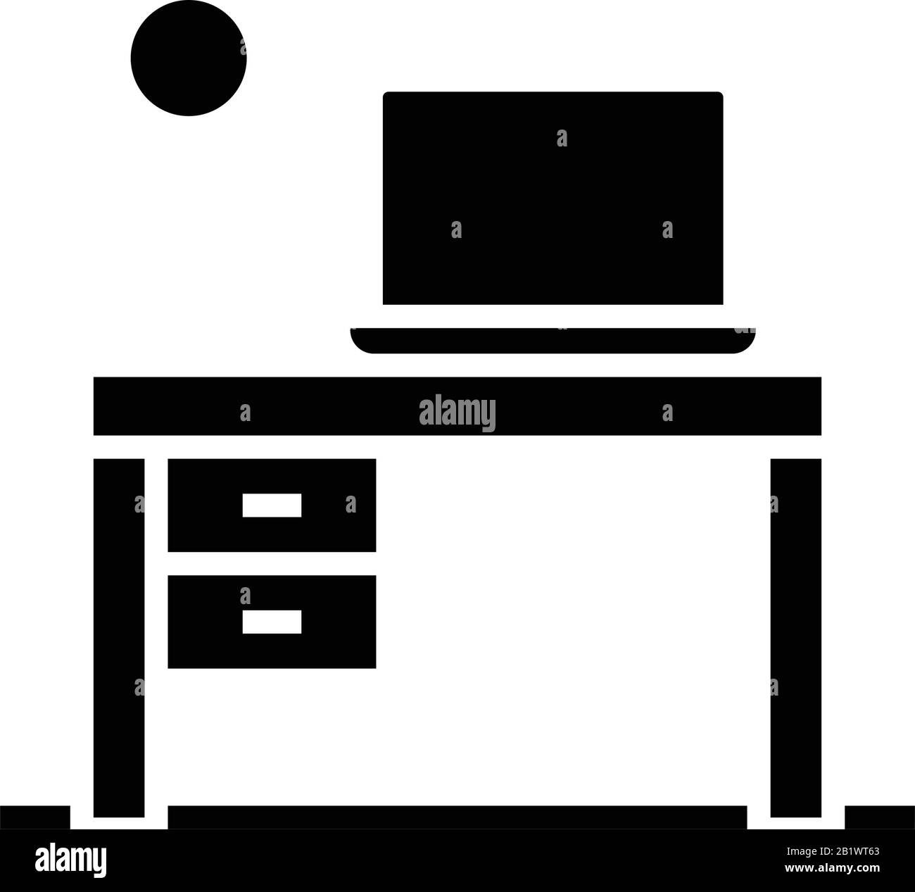 Computer desk black icon, concept illustration, vector flat symbol ...
