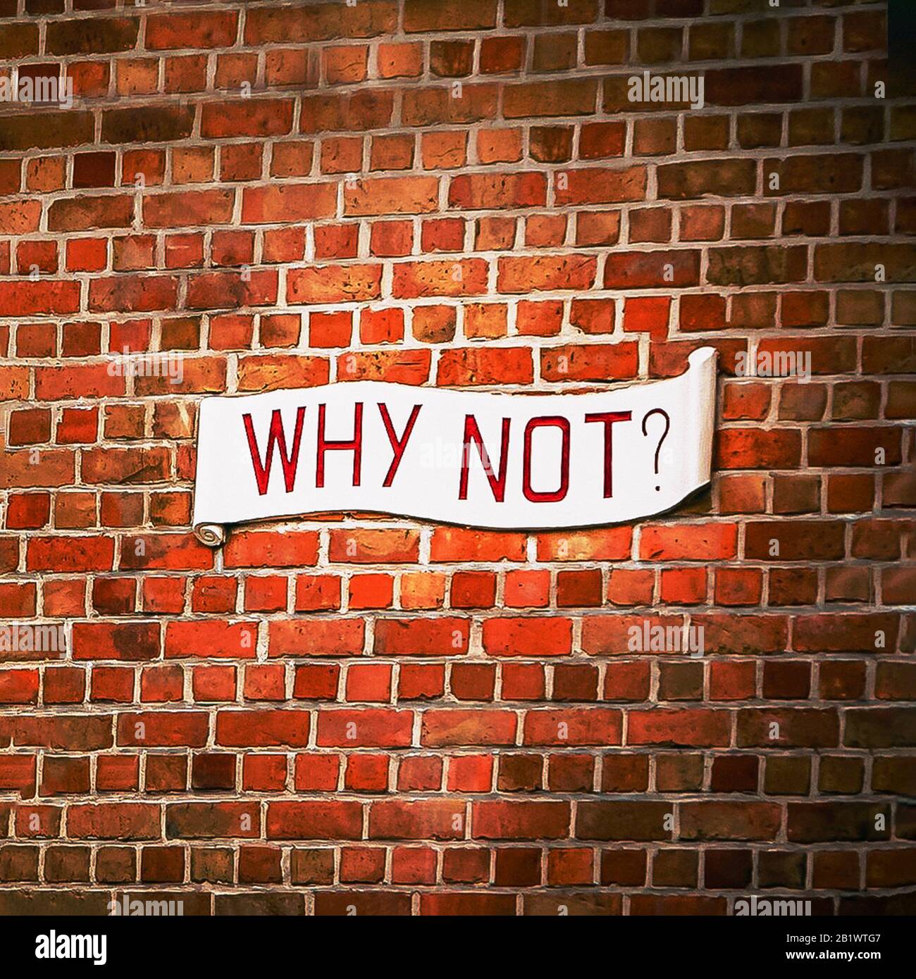 Why not question. Vintage brick wall with inscription WHY NOT Stock ...