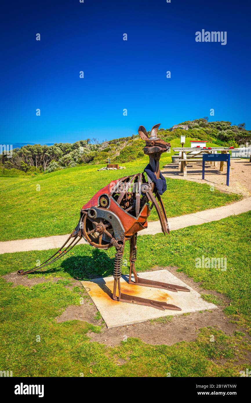 Kangaroo sculpture made from recycled junk pieces at Cape Otway ...