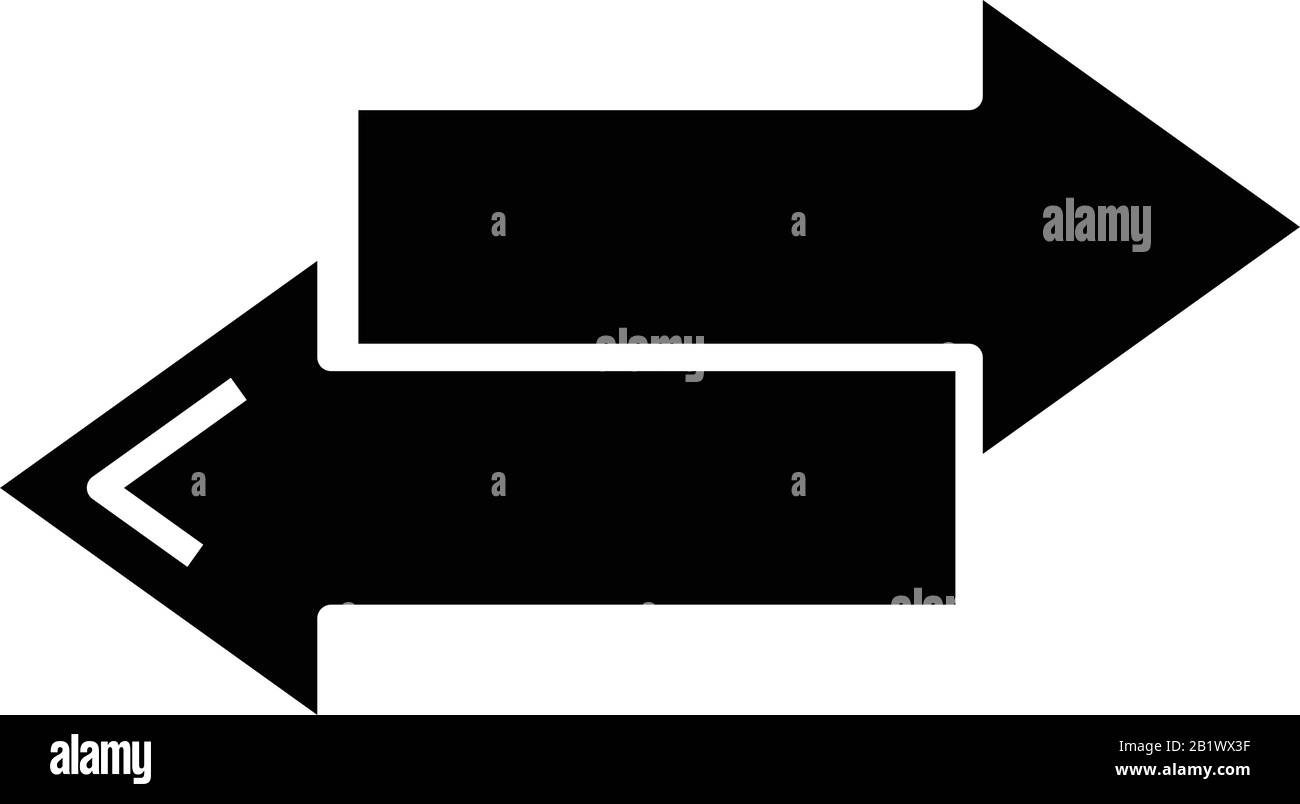 Conflicting directions black icon, concept illustration, vector flat ...