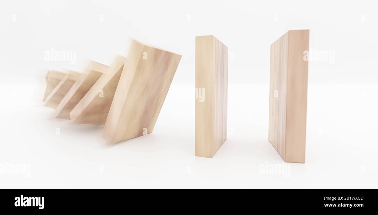 falling wooden blocks isolated on white background, domino effect ...