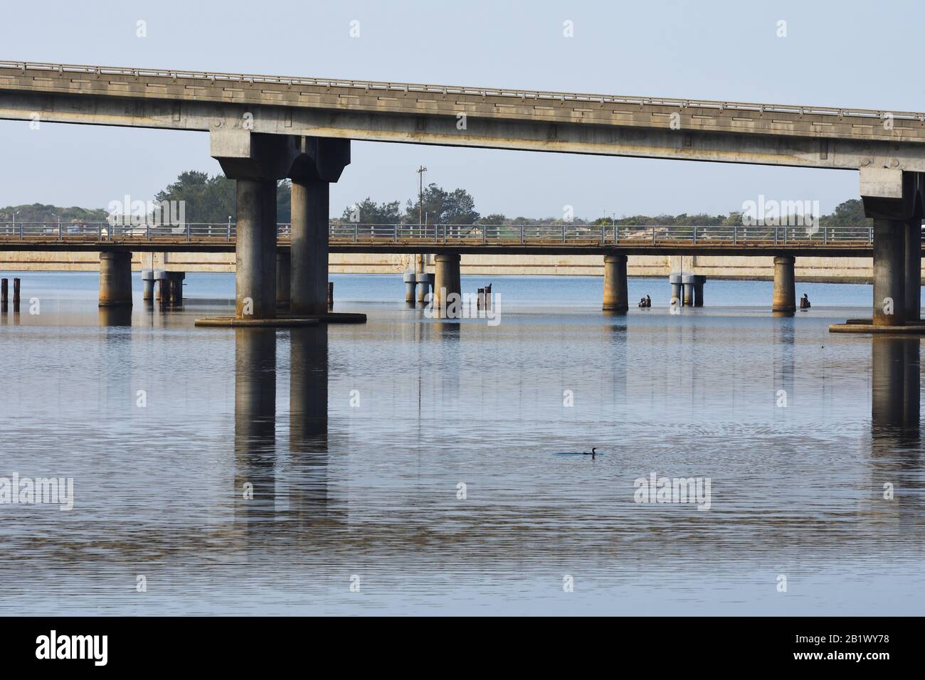 Bridges And Water Reflection Over The Great Brak River Stock Photo - Alamy