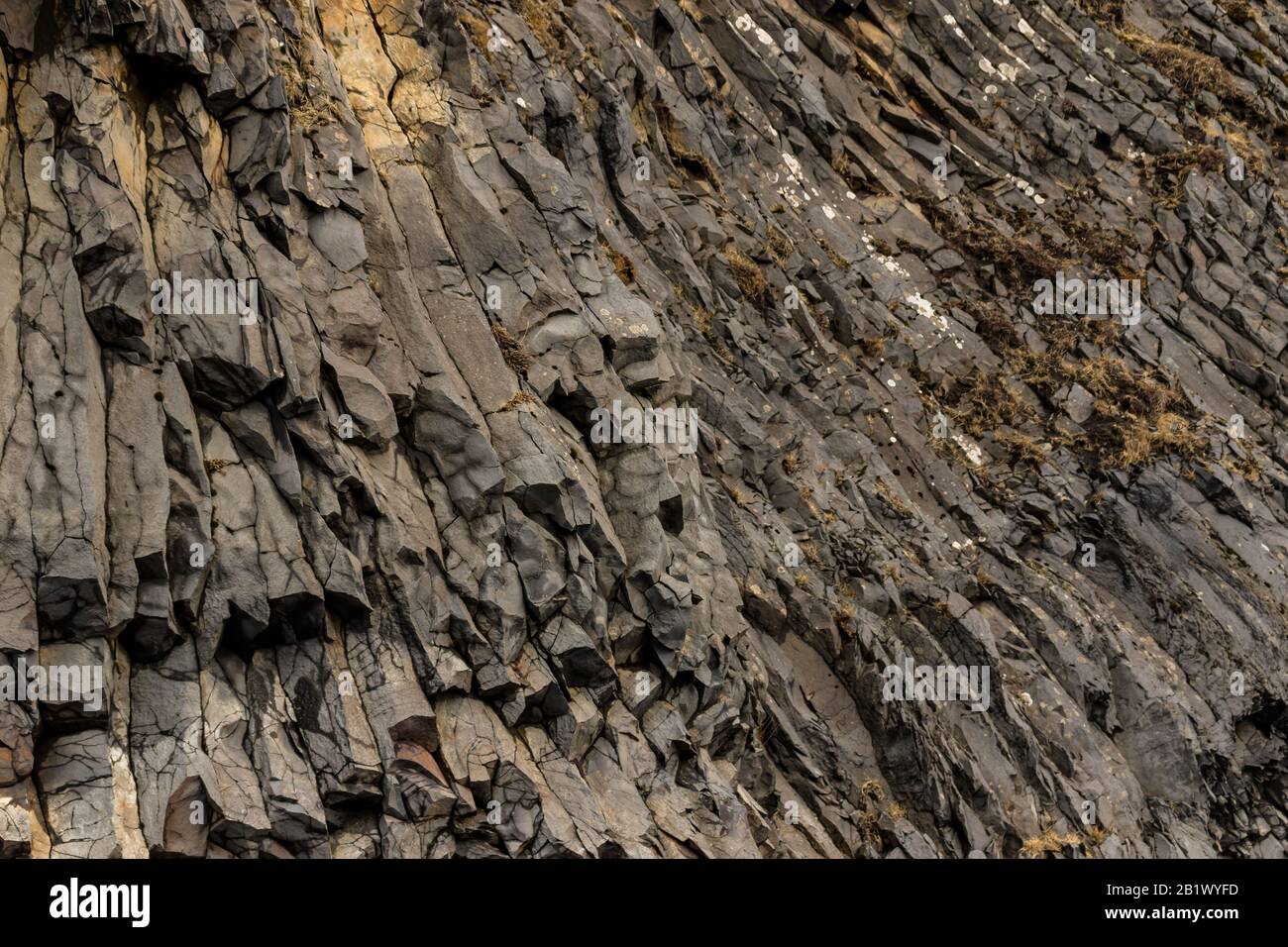 Details of hexagonal basalt columns of the Garðar cliff face in the ... Details of hexagonal basalt columns of the Garðar cliff face in the ...