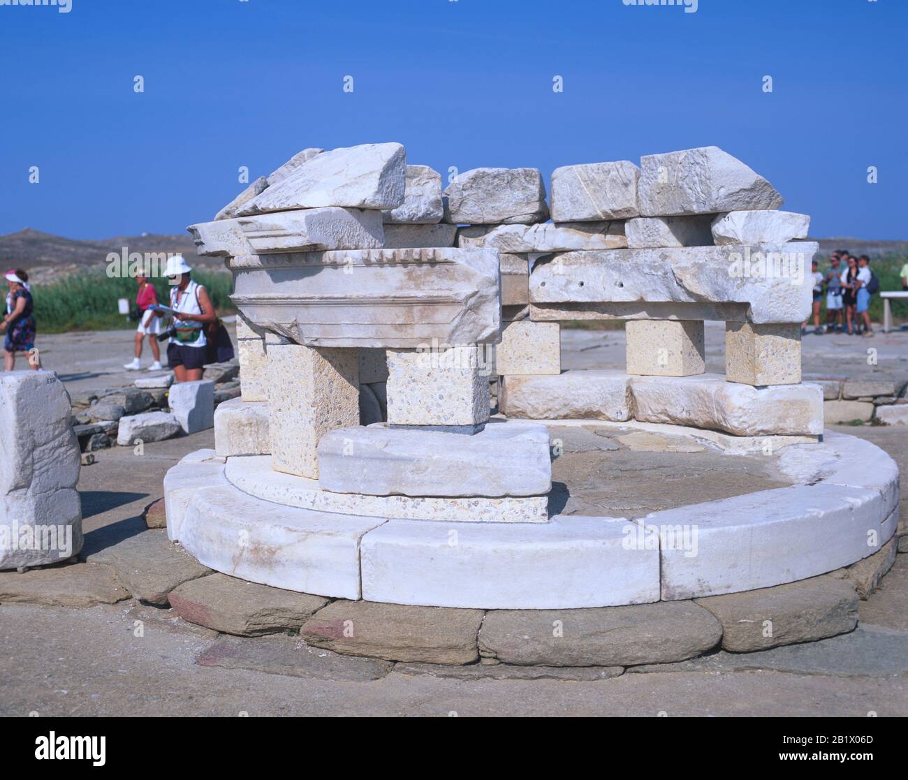 Greece, Delos Island, a guided tour of the ruins of the city Stock ...
