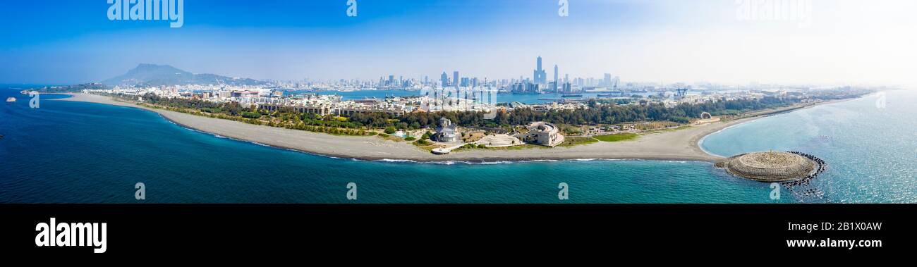 Aerial view of kaohsiung city harbor and cijin beach . Taiwan Stock ...