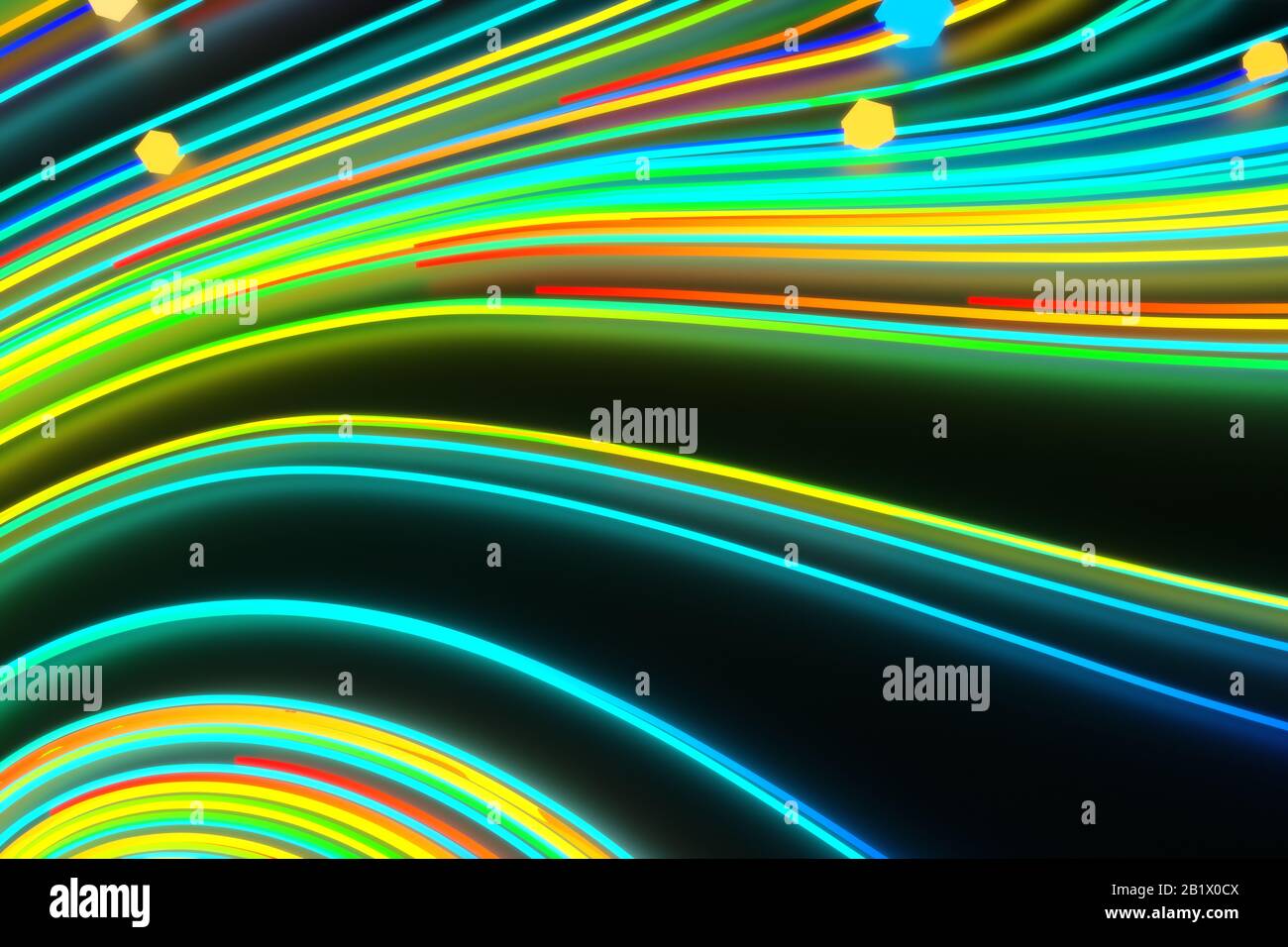 Neon glowing twisted cosmic lines on the glossy surface. Turbulence ...