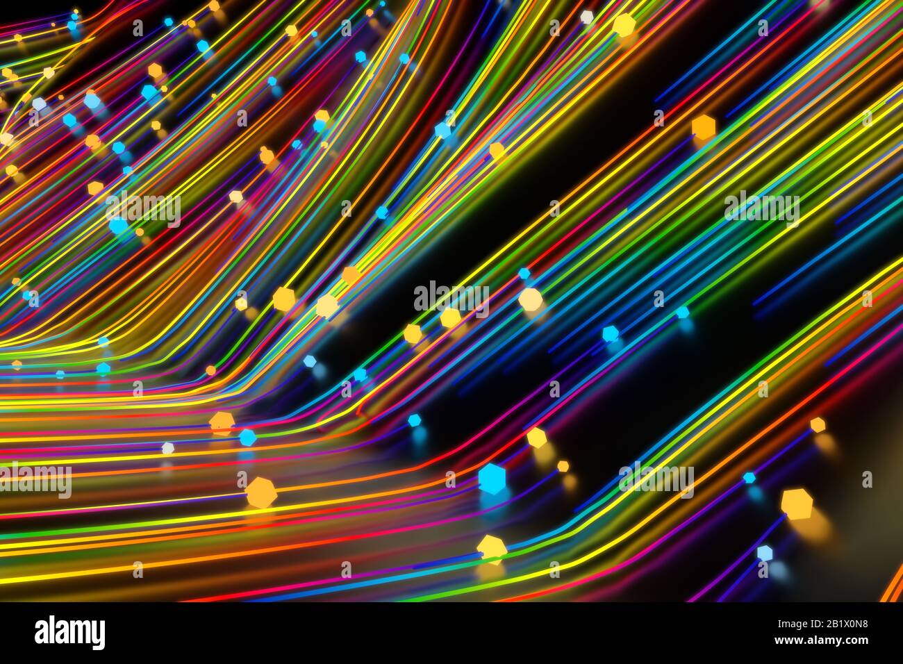 Neon glowing twisted cosmic lines on the glossy surface. Turbulence ...