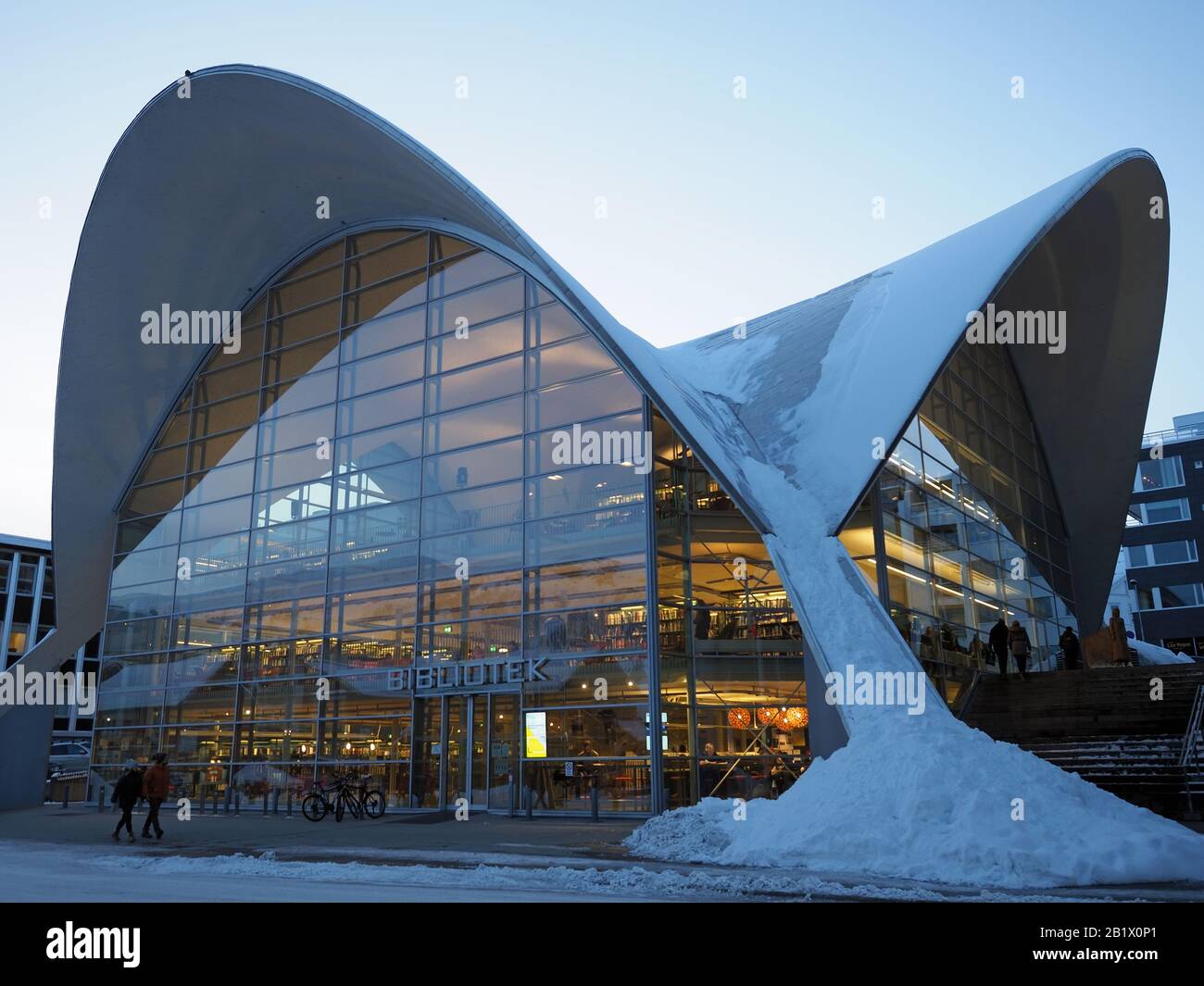 View of the public library in the city of Tromso northern Norway during ...