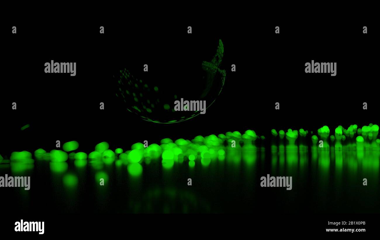 Abstract stream of spherical particles reflected from a large black ...