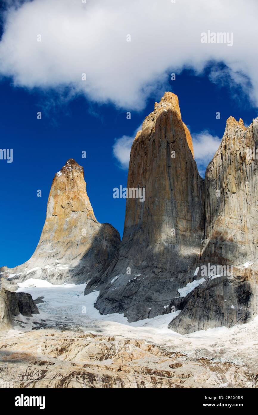 The iconic Paine Towers in Torres del Paine national park, Patagonia ...