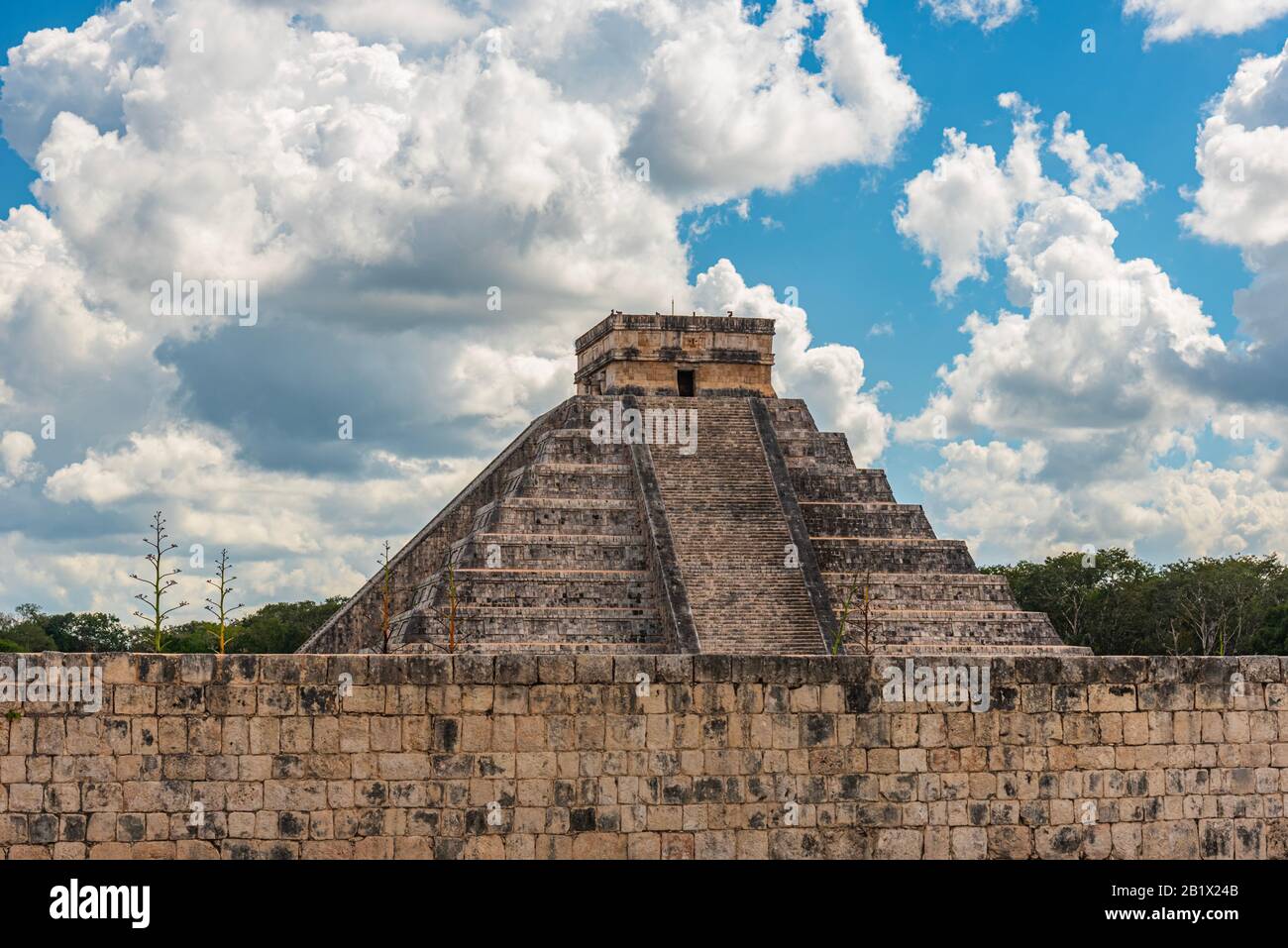 View of the famous pyramid in the archeologicla site of Chichen Itza in ...
