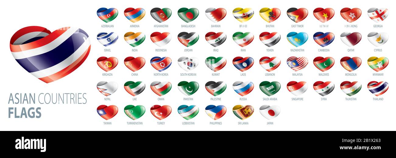 National flags of Asian countries. Vector illustrations Stock Vector ...