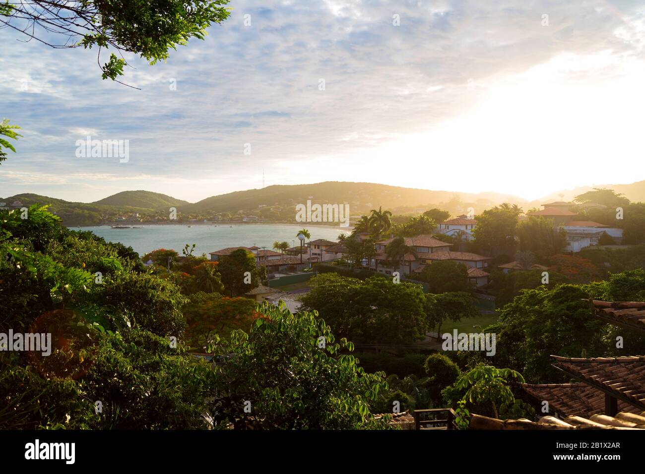 Buzios, Brazil. Ferradura Beach. View of the bay at the sunset. The end ...