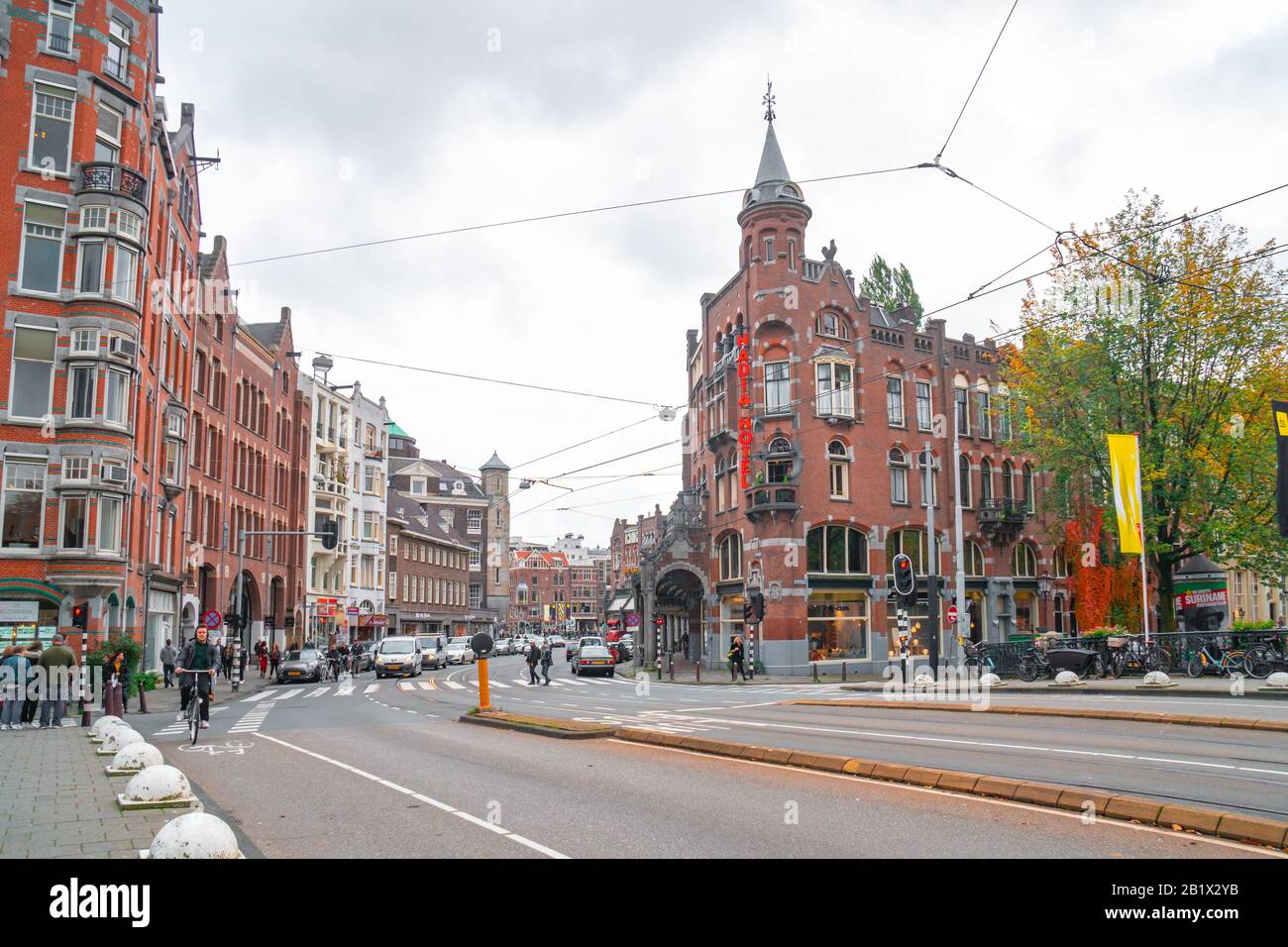 Amsterdam, Netherlands - October 15, 2019 Typical colorful buildings in ...