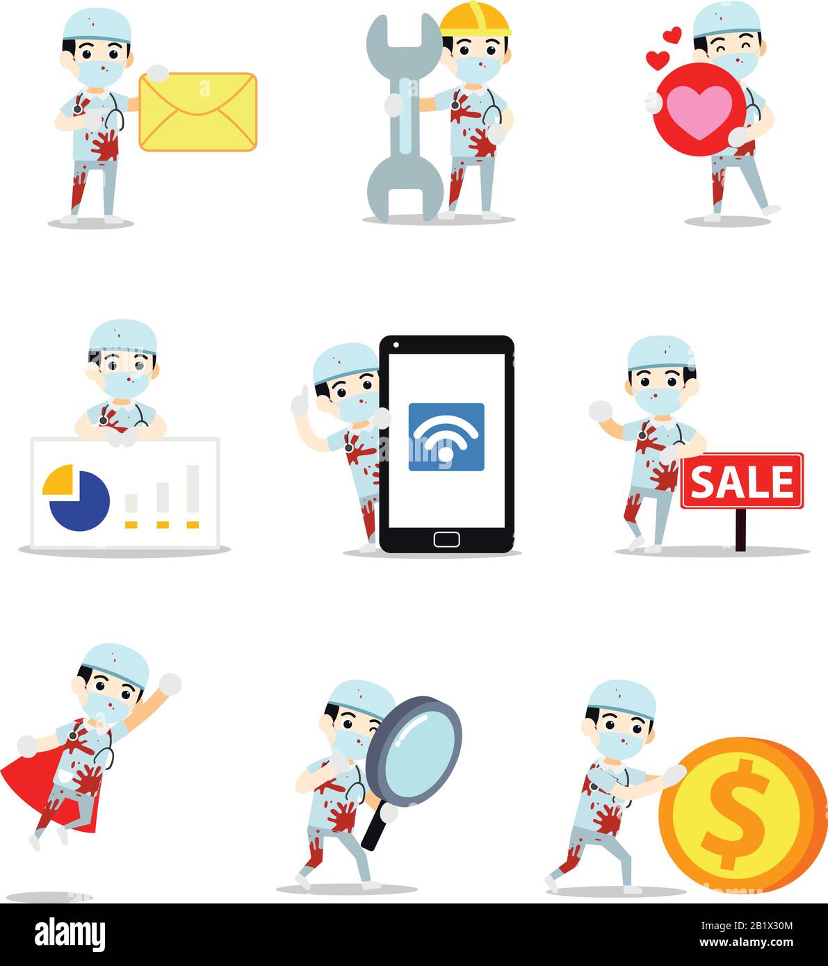 Set character of man with bloody nurse uniform Stock Vector Image & Art ...