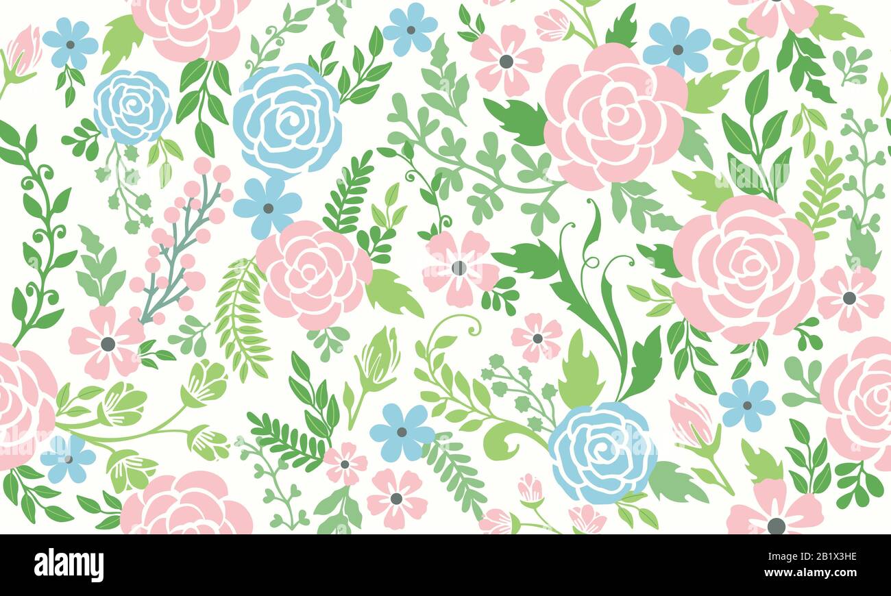 Seamless spring flower, with leaf and floral pattern background design ...