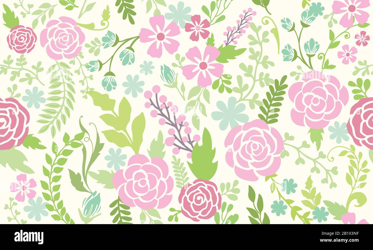 Seamless spring flower, with leaf and floral pattern background design ...