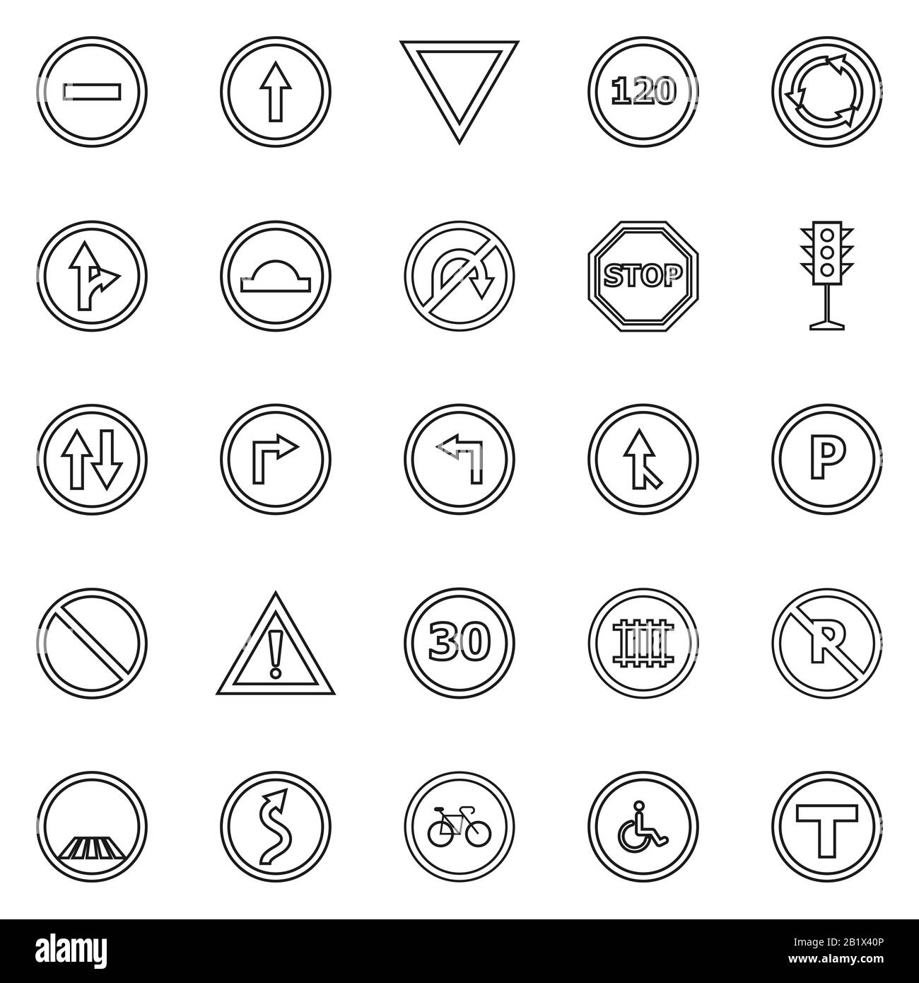 Road sign line icons on white background, stock vector Stock Vector ...