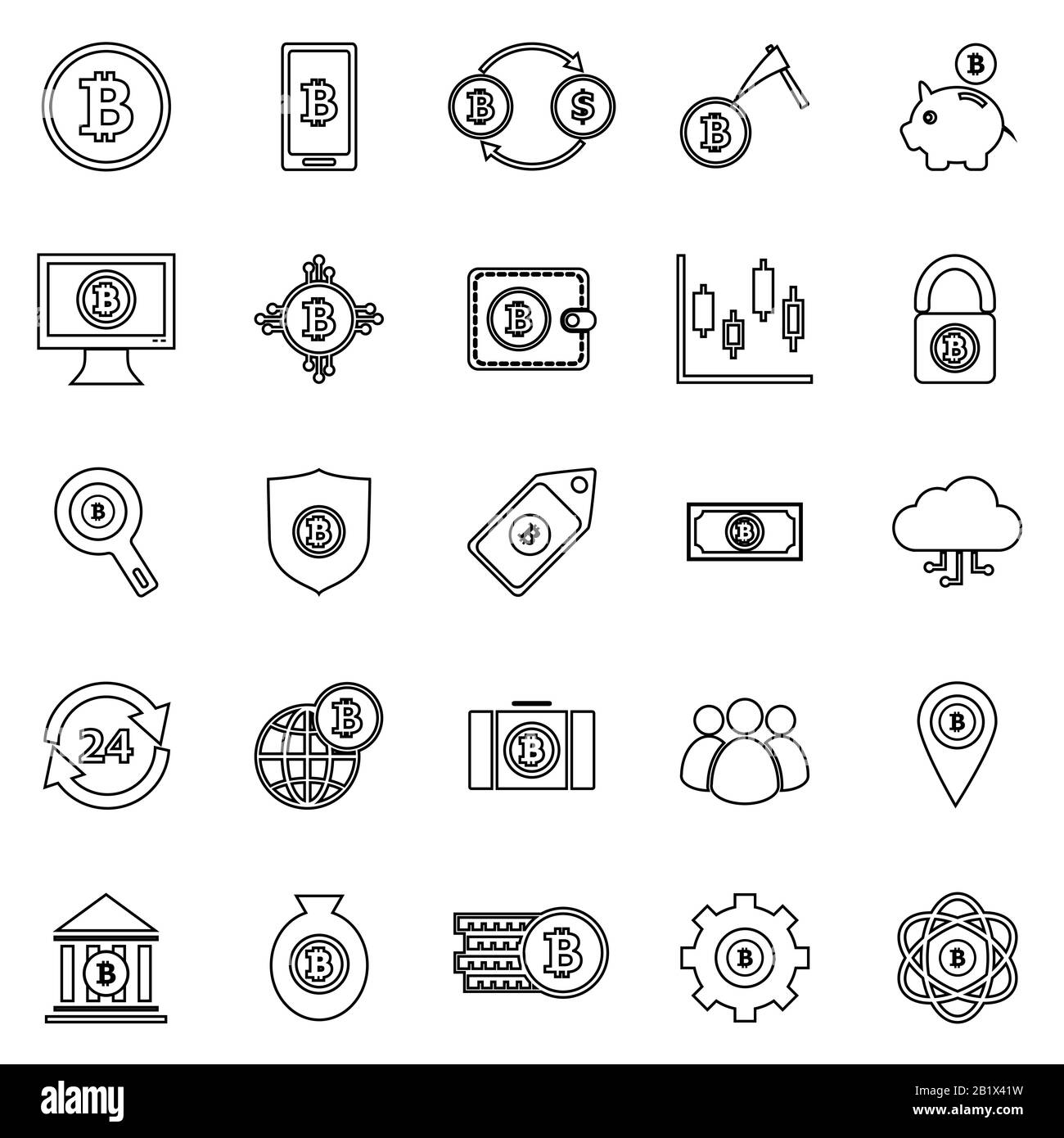 Bitcoin line icons on white background, stock vector Stock Vector Image ...