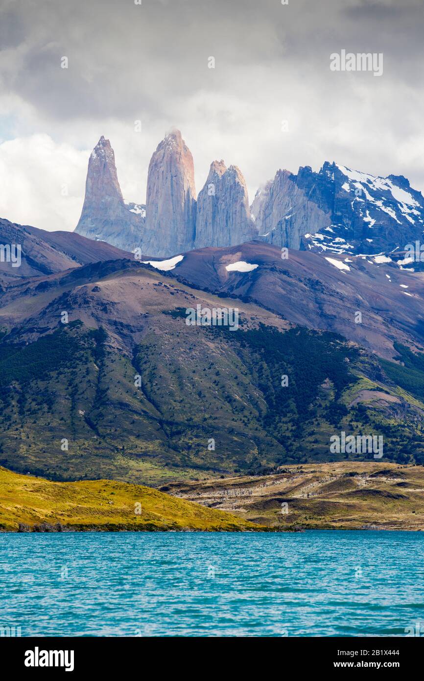 The iconic Paine Towers in Torres del Paine national park, Patagonia ...