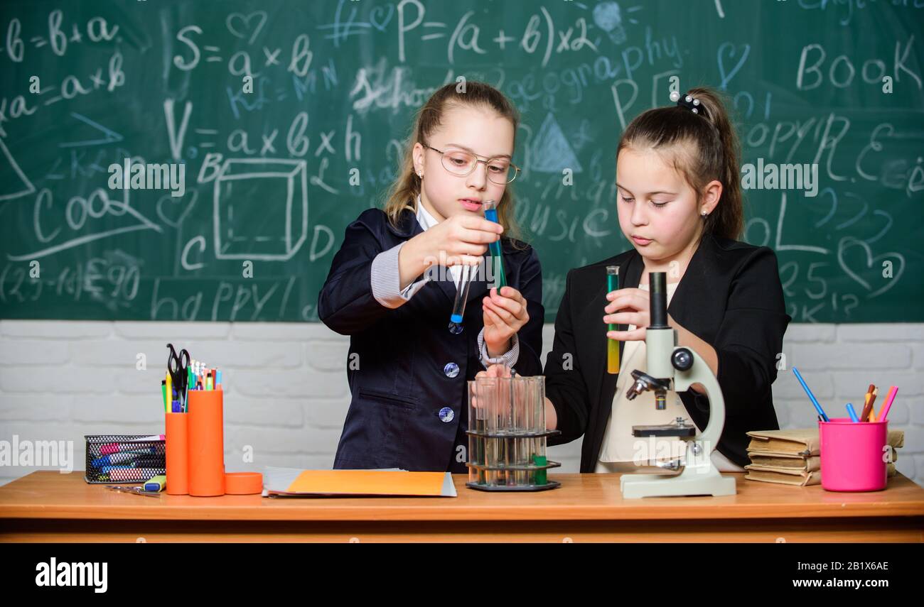 science experiments in laboratory. Biology school lesson. Little ...