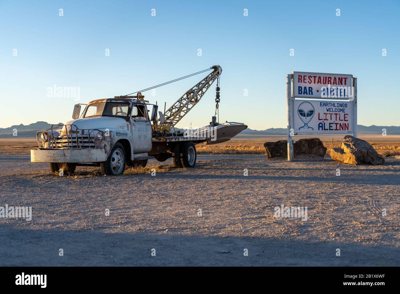 Rachel, Nevada - October 21, 2019: Parking lot of the Little A'Le'Inn ...