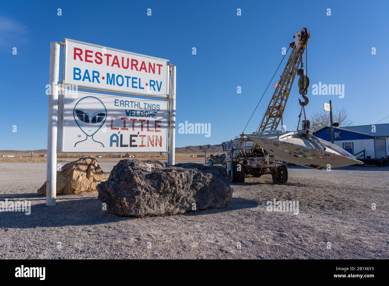 Rachel, Nevada - October 21, 2019: Parking lot of the Little A'Le'Inn ...
