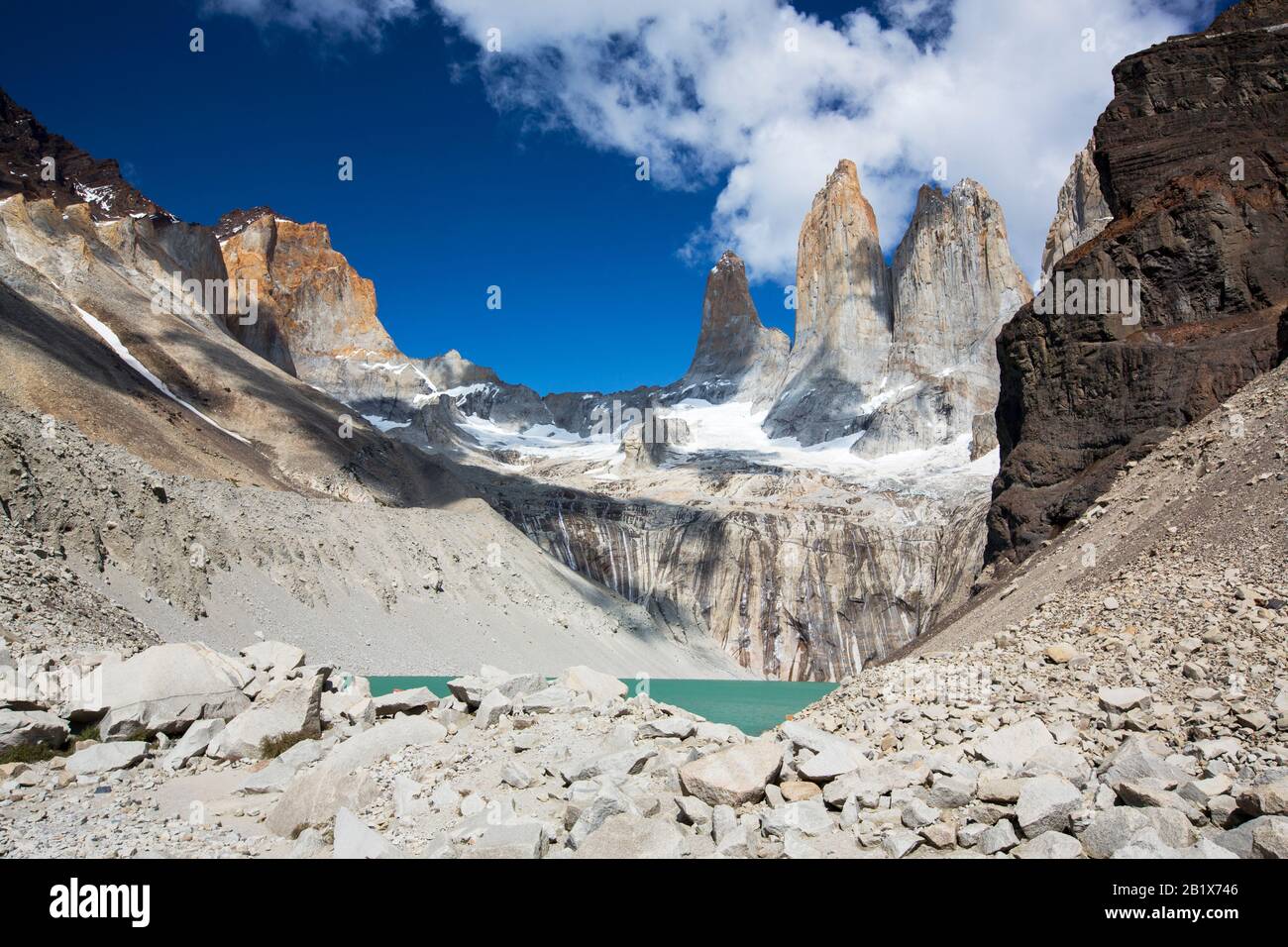The iconic Paine Towers in Torres del Paine national park, Patagonia ...